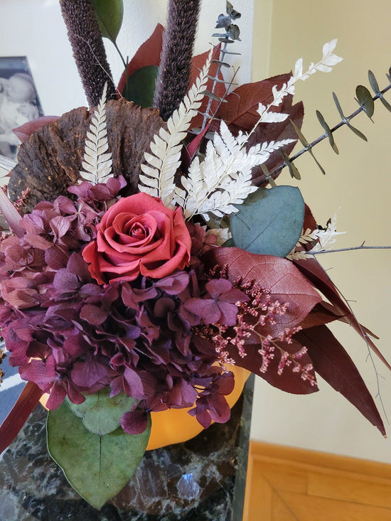 Preserved Fall Bouquet in Orange Pumpkin Vase – Mossy Moss by Olia